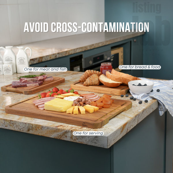 Howizz Howard 3pcs Acacia Solid Wood Cutting Board Set, Reversible Wooden Kitchen Block, Extra ...